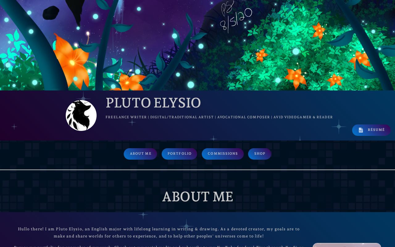 Pluto Elysio - About, Portfolio, Commissions